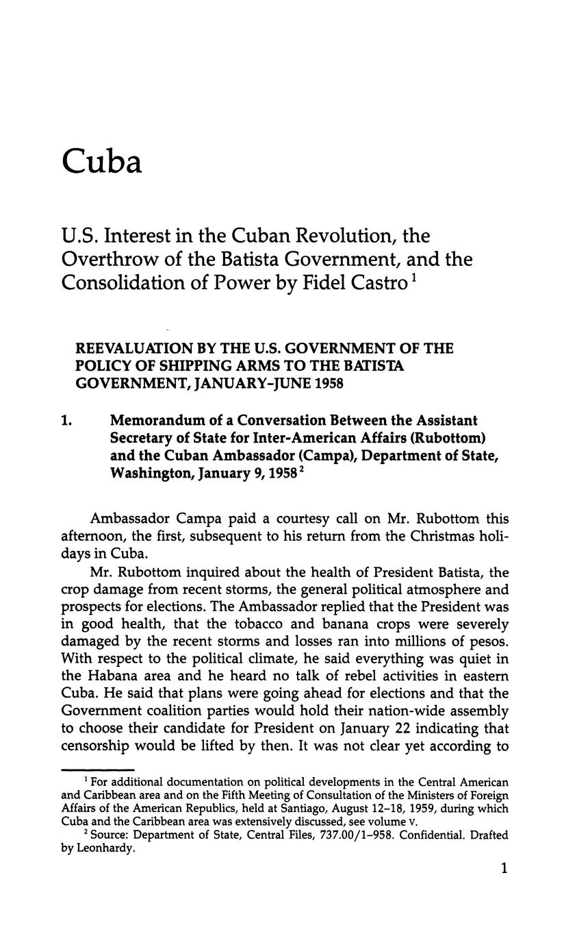 Foreign relations of the United States, 1958-1960. Cuba Volume VI 1958/ ...
