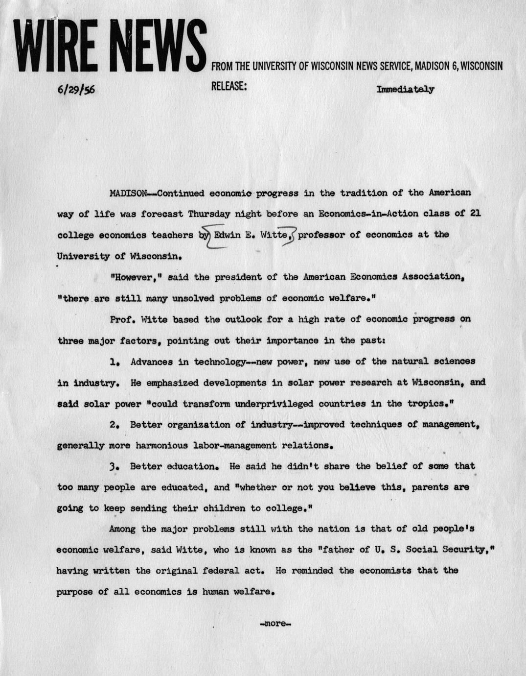 Witte, Edwin E. : economics chairman - Full view - UWDC - UW-Madison ...