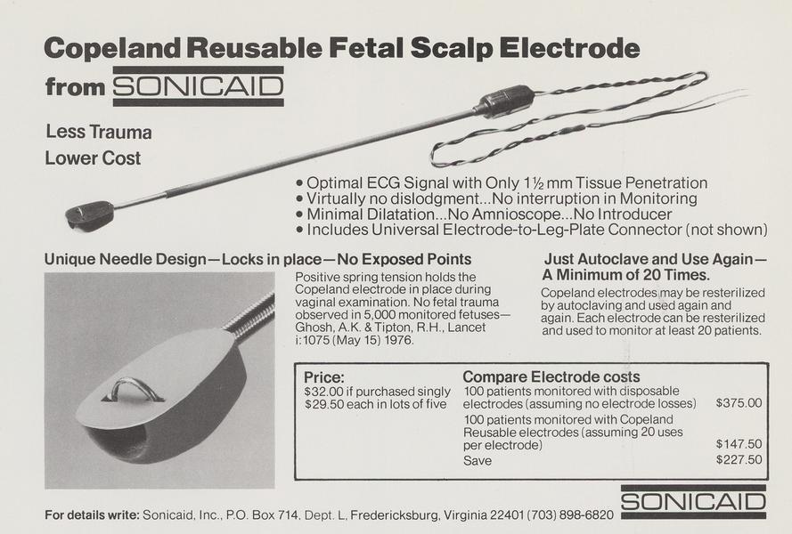 ‎Sonicaid Fetal Scalp Electrode advertisement - UWDC - UW-Madison Libraries