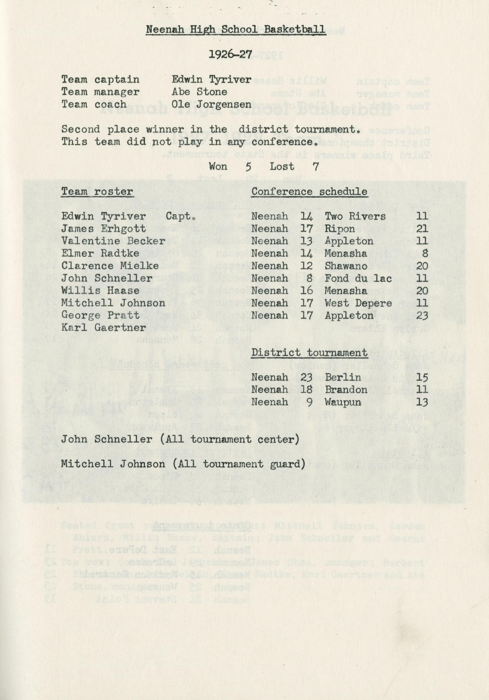 25 years of basketball at Neenah High School under Ole Jorgensen, 1926-1951 - Full view - UWDC ...