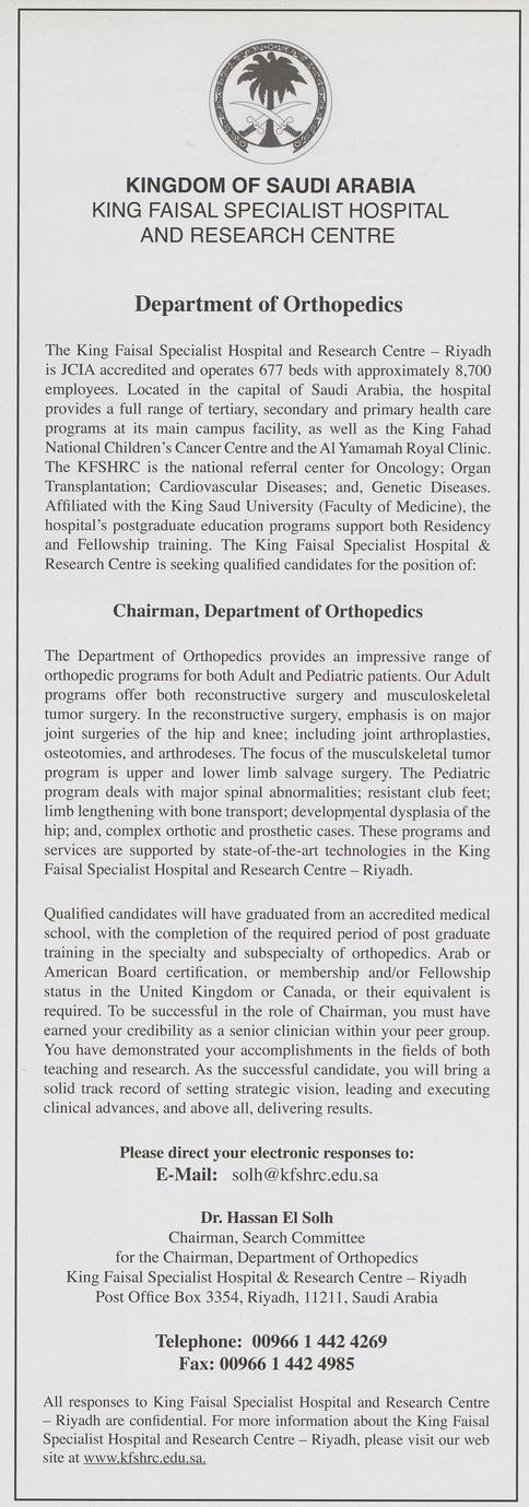 ‎Kingdom of Saudi Arabia Department of Orthopaedics advertisement ...