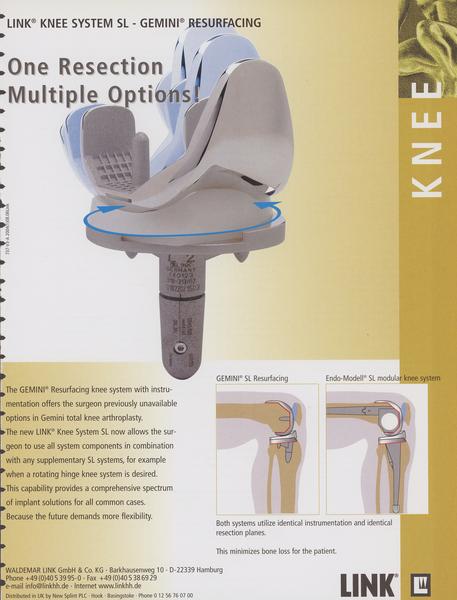 ‎Link Knee System SL- Gemini Resurfacing advertisement - UWDC - UW-Madison Libraries