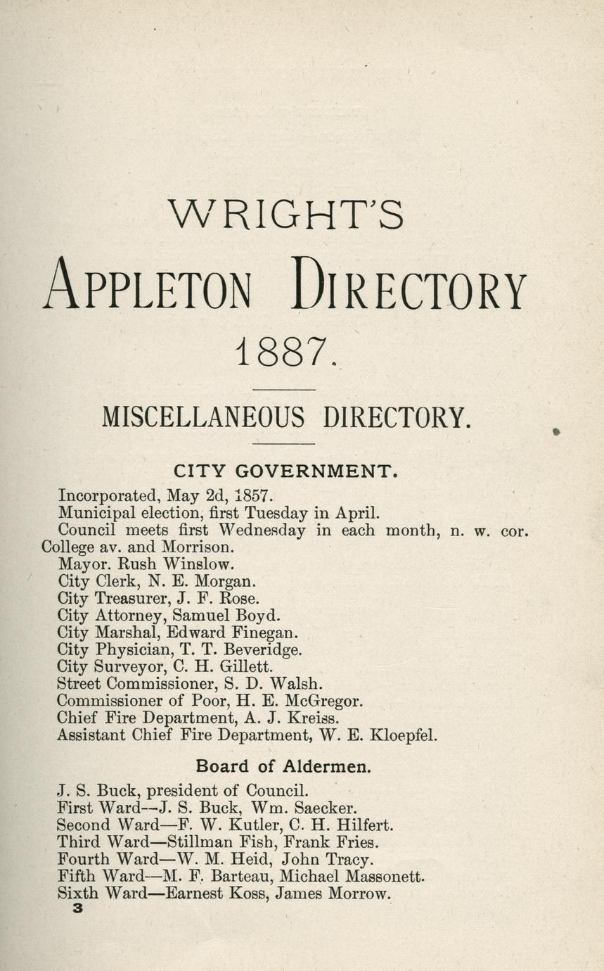 Wright's directory of Appleton for 1887-8 comprising an alphabetically ...