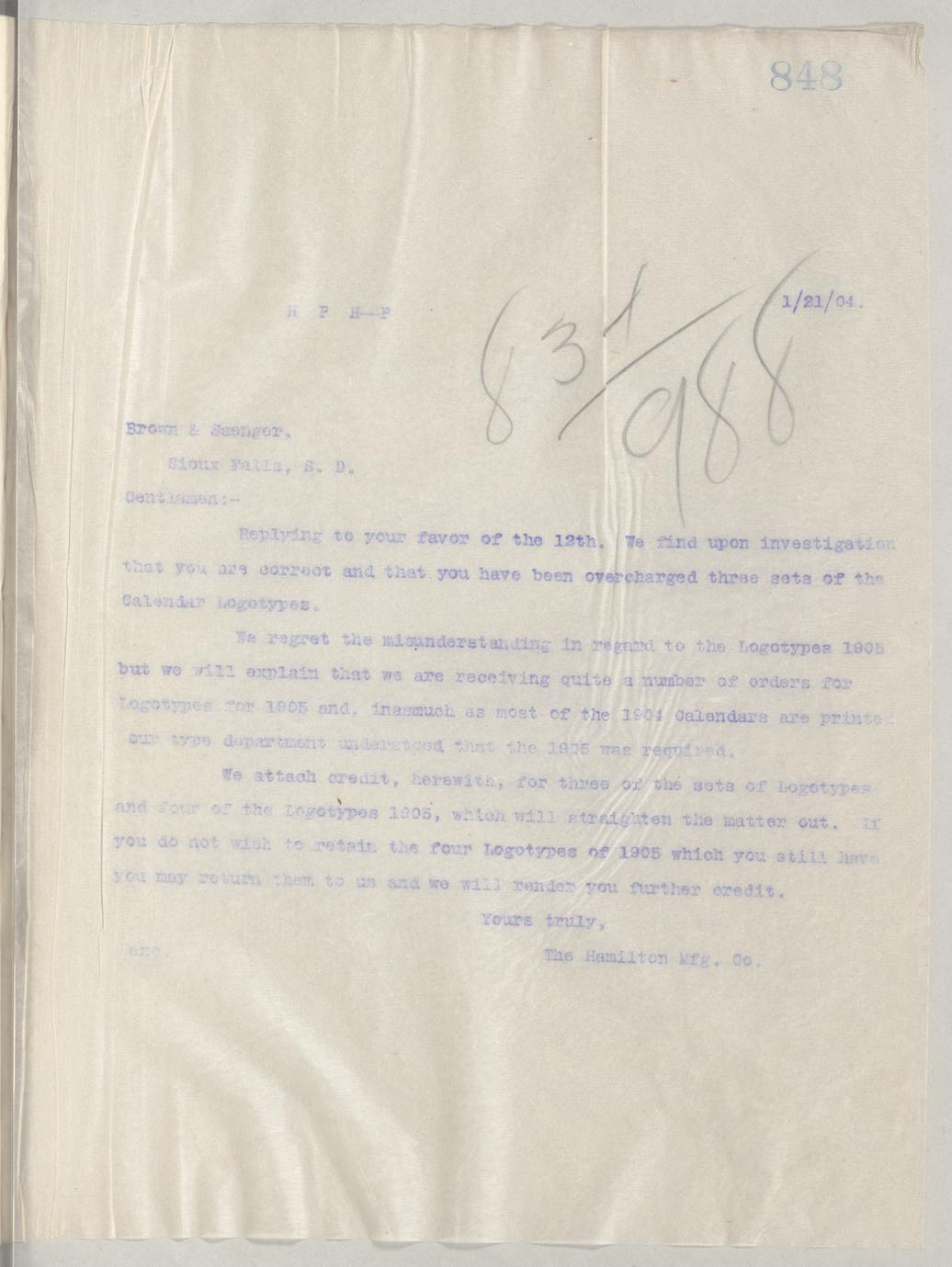 Hamilton Manufacturing Company miscellaneous administrative and other ...